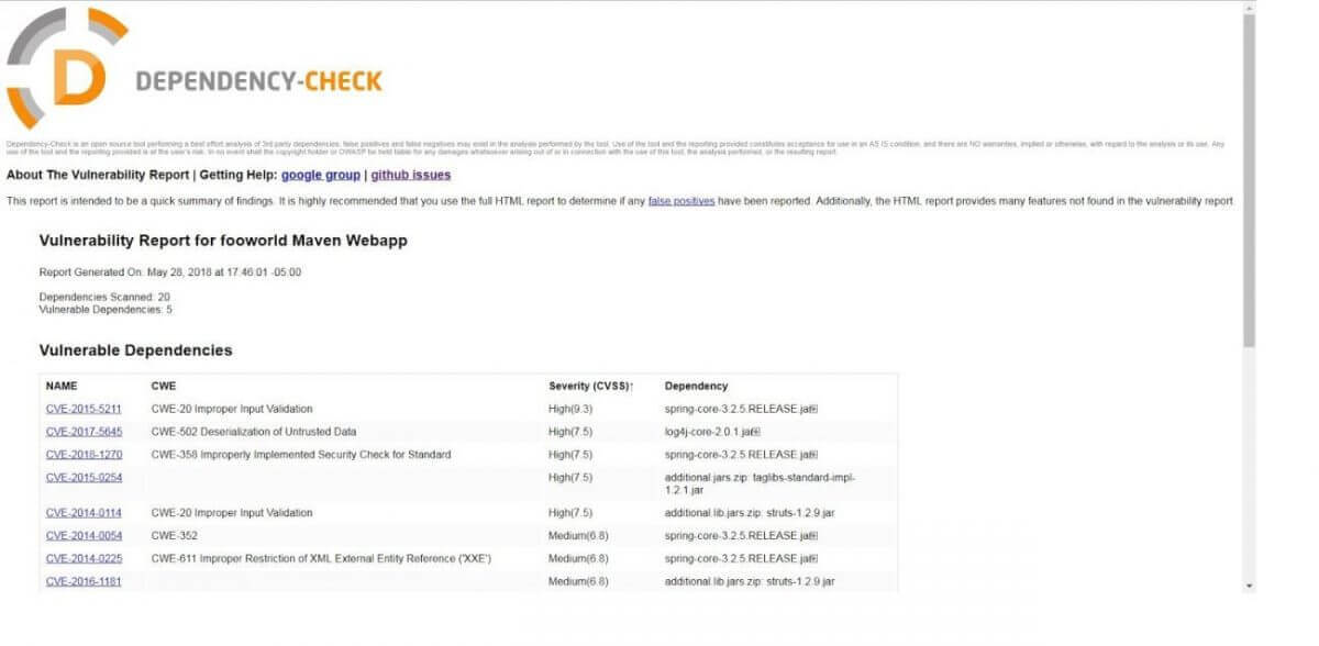 Owasp Dependency Check For Vulnerability Reporting 