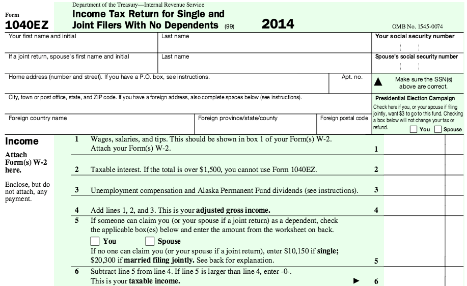 1040ez Form Example