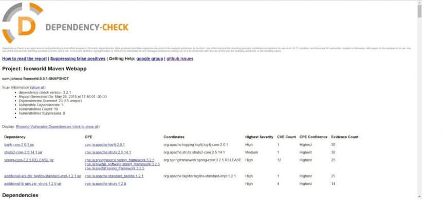 OWASP Dependency Check for Vulnerability Reporting